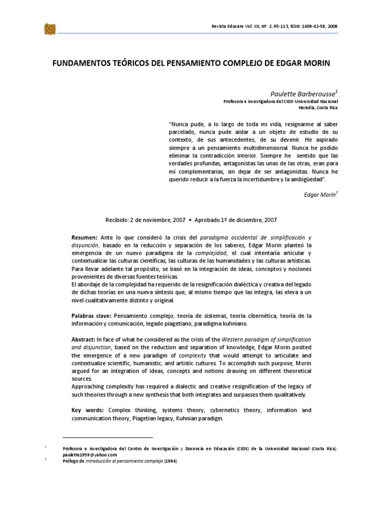 Fundamentos Teóricos Del Pensamiento Complejo | PDF | Complejidad | Paradigma