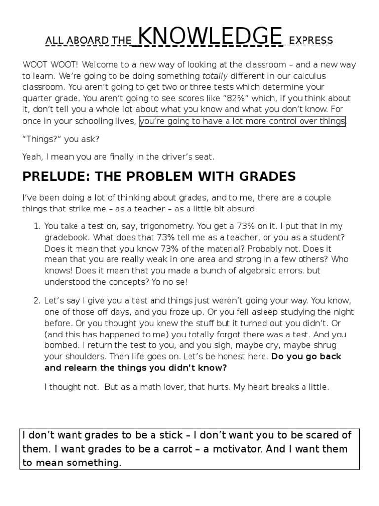 Calculus Grading System Explanation | PDF | Understanding | Teaching ...