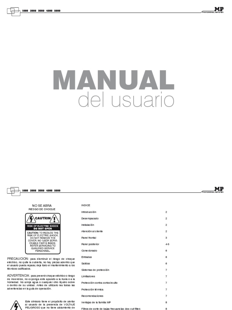 MANUAL Del Usuario Amplificador | PDF | Tecnología de sonido ...