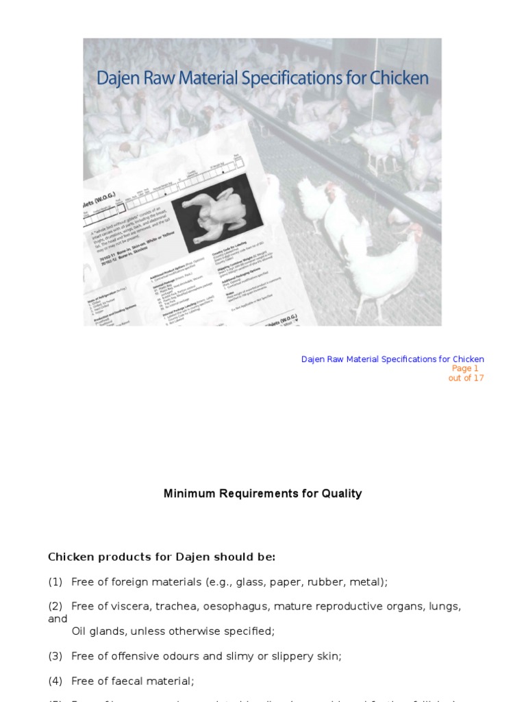 Chicken Specification Letter | PDF | Animals And Humans | Food And Drink