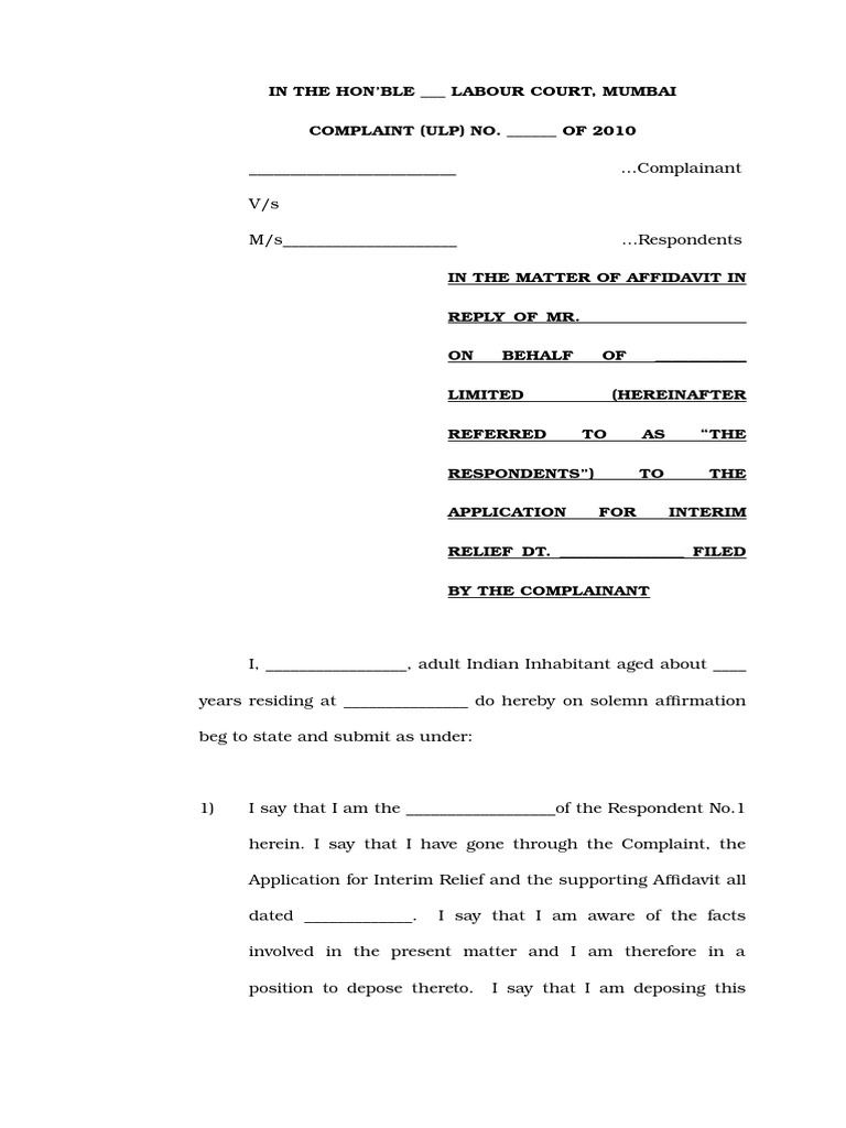 Interim Relief | PDF | Affidavit | Complaint
