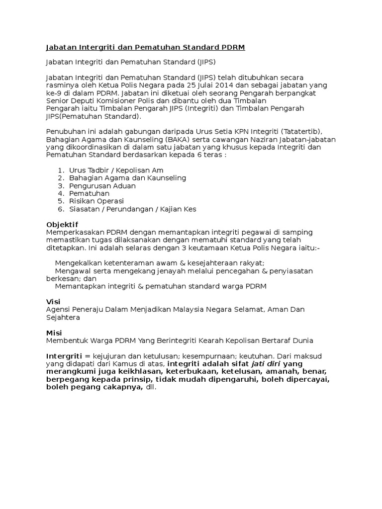 Intergriti PDRM | PDF