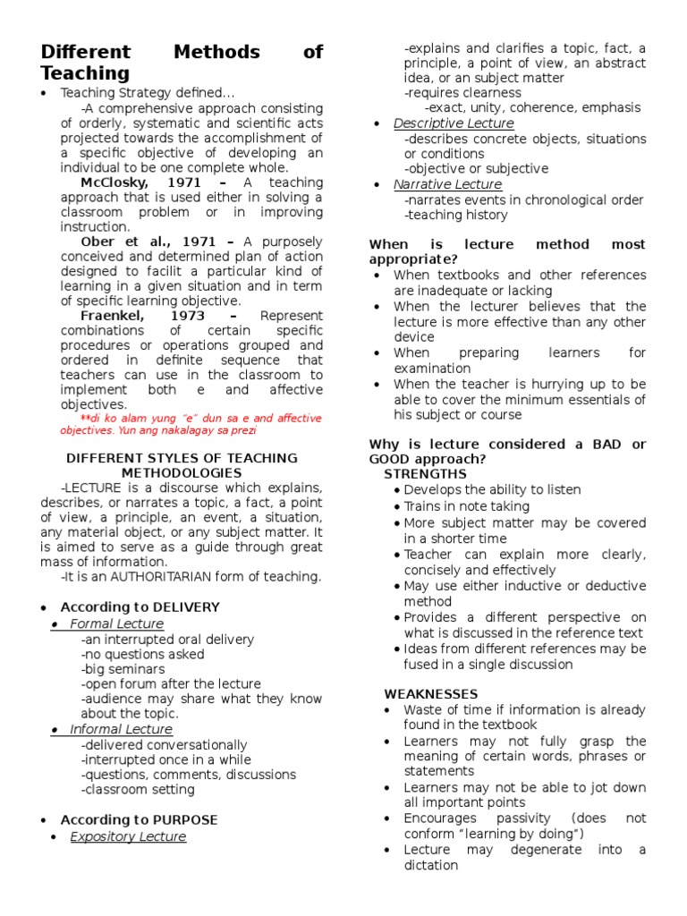 Methods of Teaching and Lesson Plan | PDF | Lecture | Lesson Plan