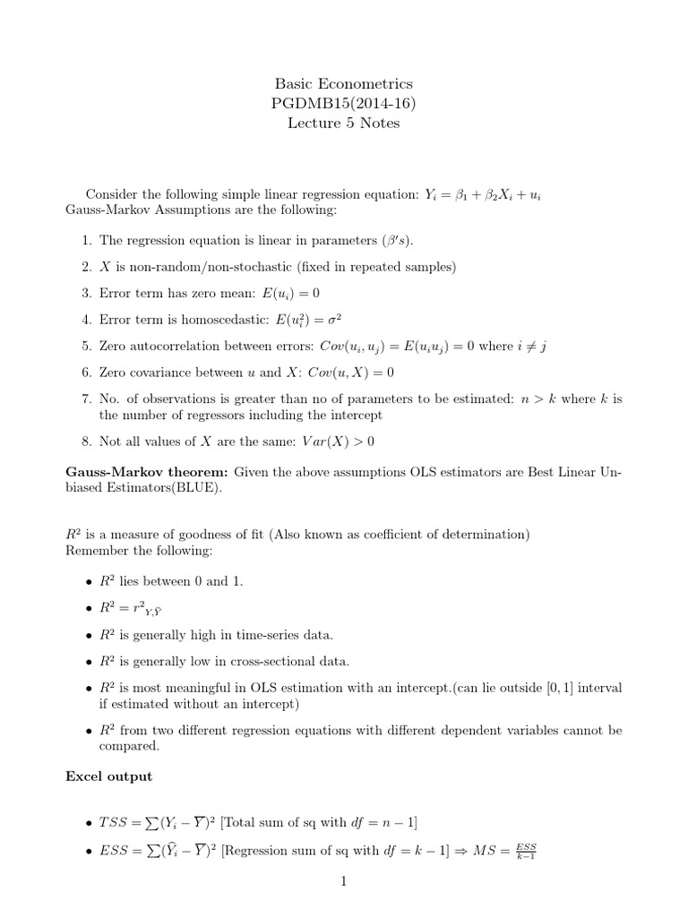 Basic Econometrics - Lecture Notes | PDF | Ordinary Least Squares ...