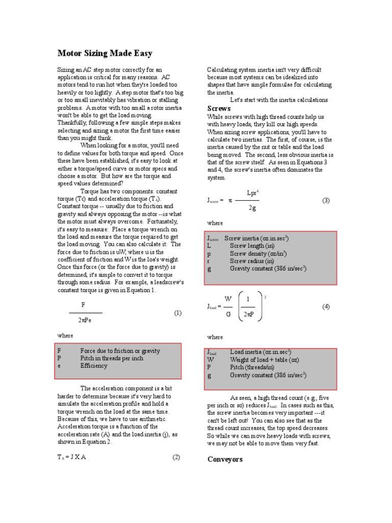 Motor Sizing Made Easy | PDF | Torque | Force