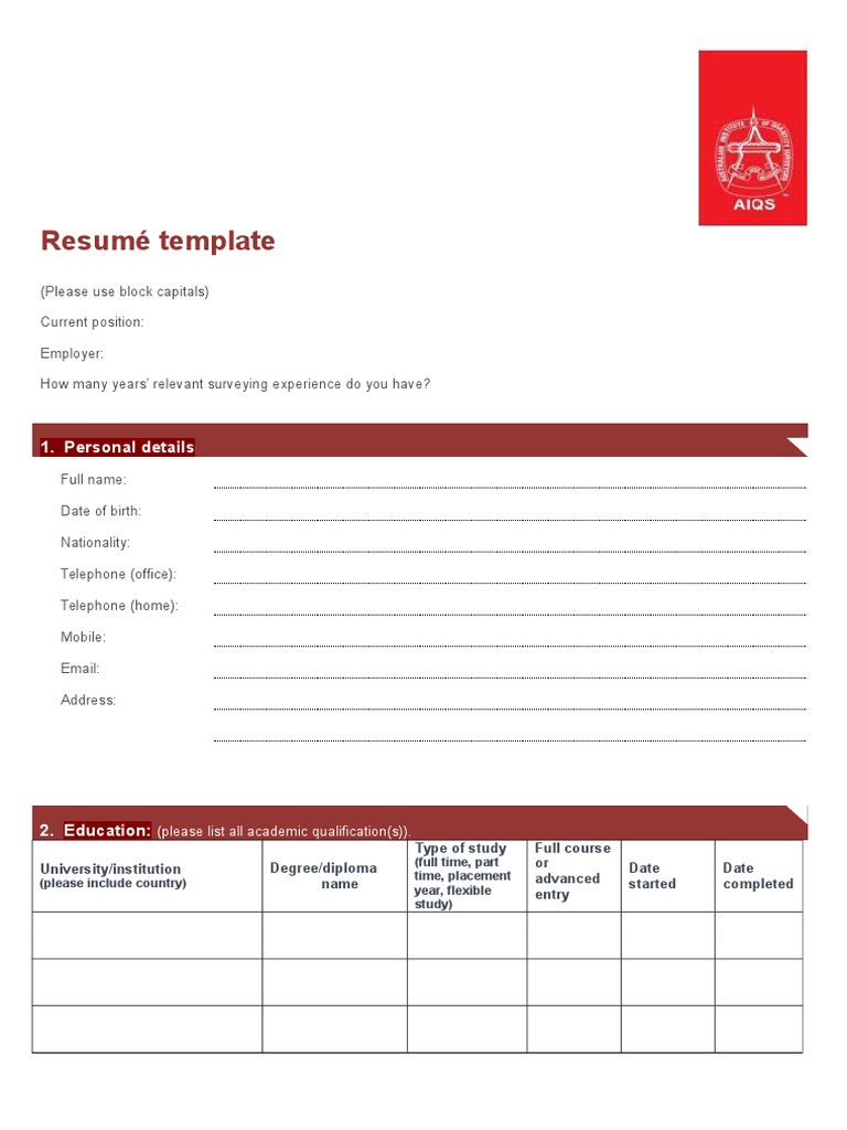 Resumé Template for Job Applications | PDF | Career & Growth | Business