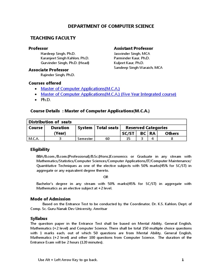 Department of Computer Science Teaching Faculty | PDF | Doctor Of ...