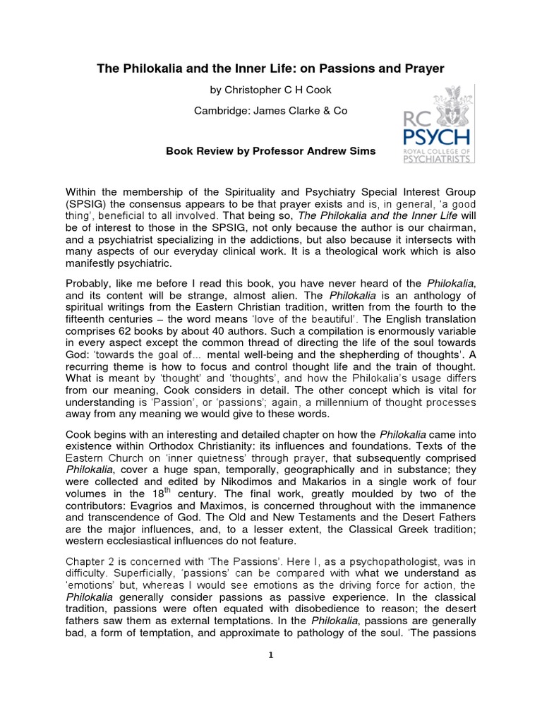 Andrew Sims Book Review The Philokalia and The Inner Life.x PDF | PDF ...