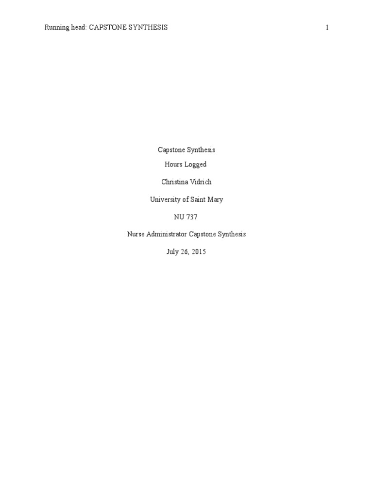 Capstone Synthesis Weeks 1-4 | PDF | Patient Safety | Human Resource ...