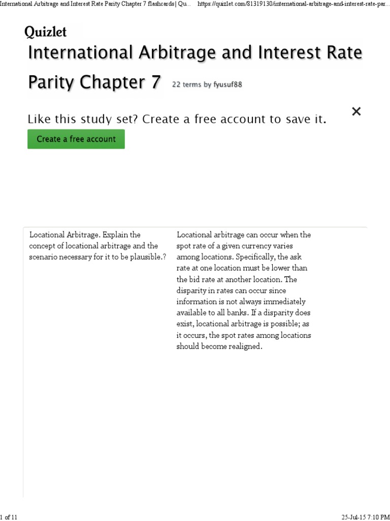International Arbitrage and Interest Rate Parity Chapter 7 Flashcards ...