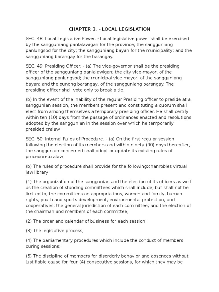 Local Government Code (Sec. 48-59) | PDF | Veto | Quorum
