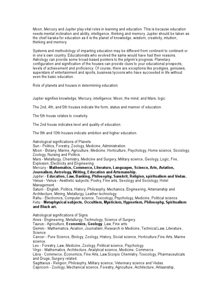 Role of Planets and Houses in Determining Education | Download Free PDF ...