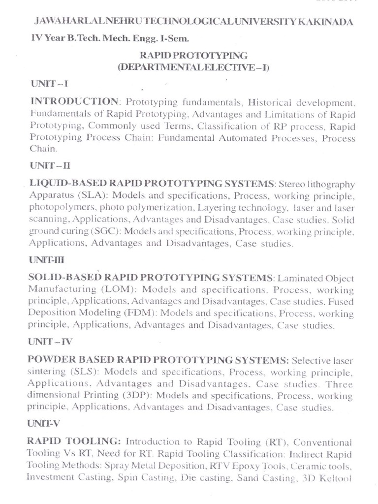 Syllabus R10 Mec 4 1 Rapid Prototyping | PDF