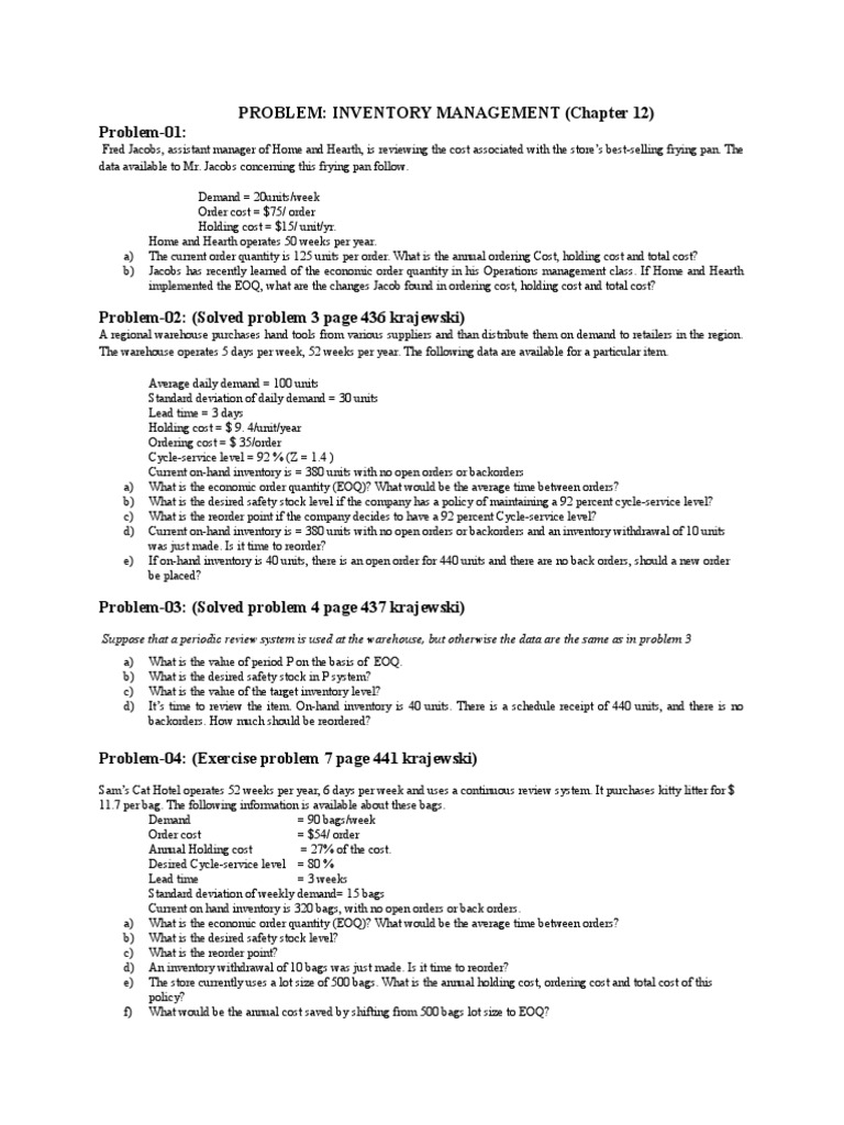 Problem Sheet | PDF | Inventory | Operations Management
