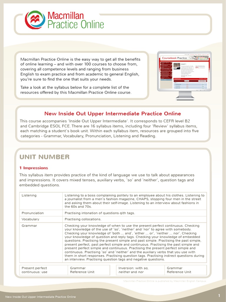 New Inside Out Upper Intermediate Practice Online | PDF | English ...