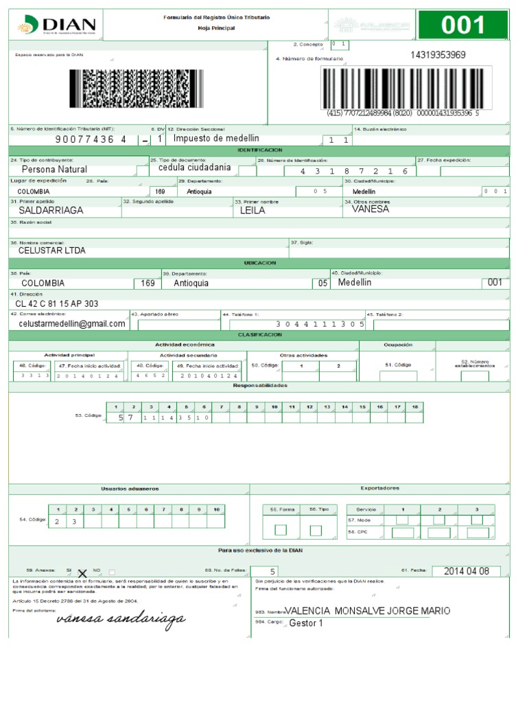 Descargar Formulario RUT Sin Diligenciar de La Dian 2012 RE | PDF