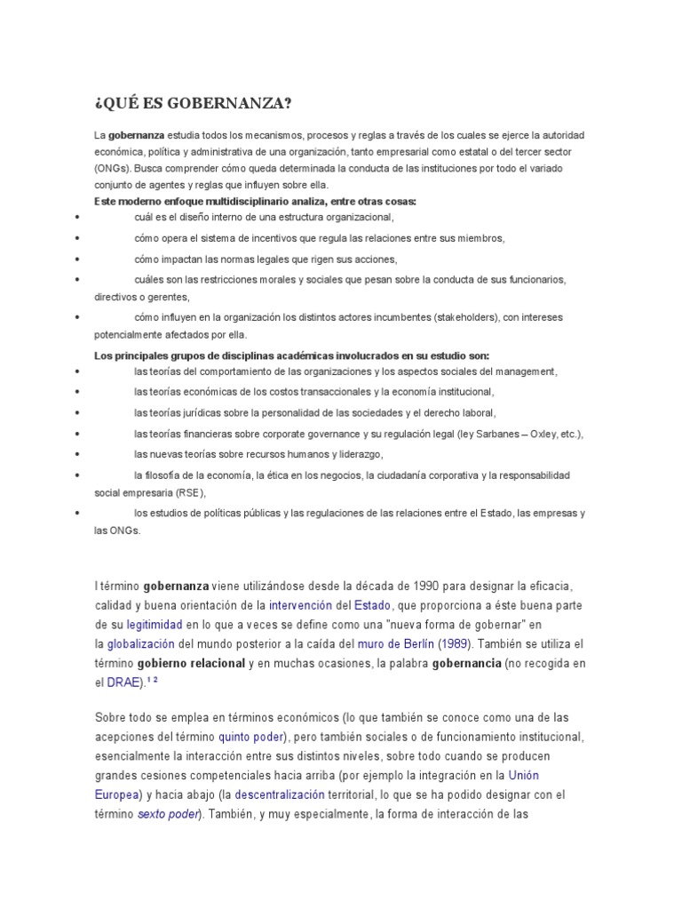 Qué Es Gobernanza | PDF | Gobernancia | Esfera pública