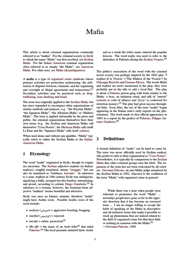 Mafia | PDF | Sicilian Mafia | Crime & Violence