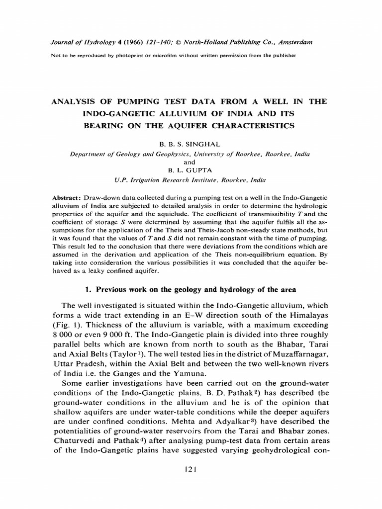 Analysis of Pumping Test Data From A Well | PDF | Aquifer | Groundwater