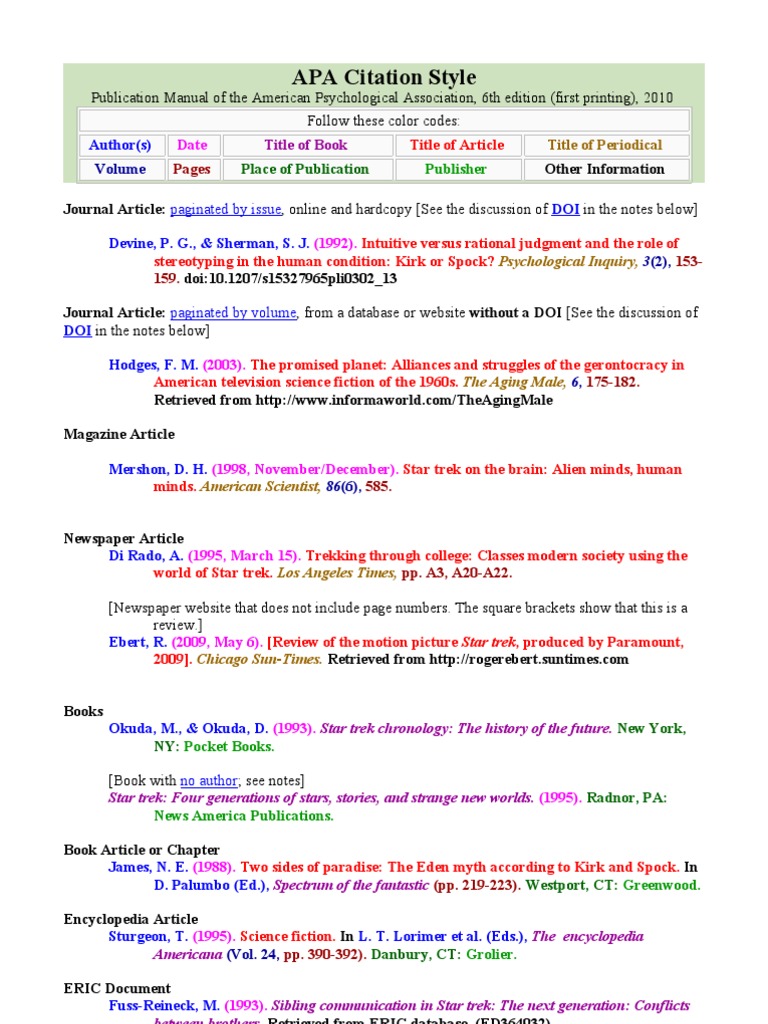 Res Sample-InText Citations | PDF | James T. Kirk | Digital Object Identifier