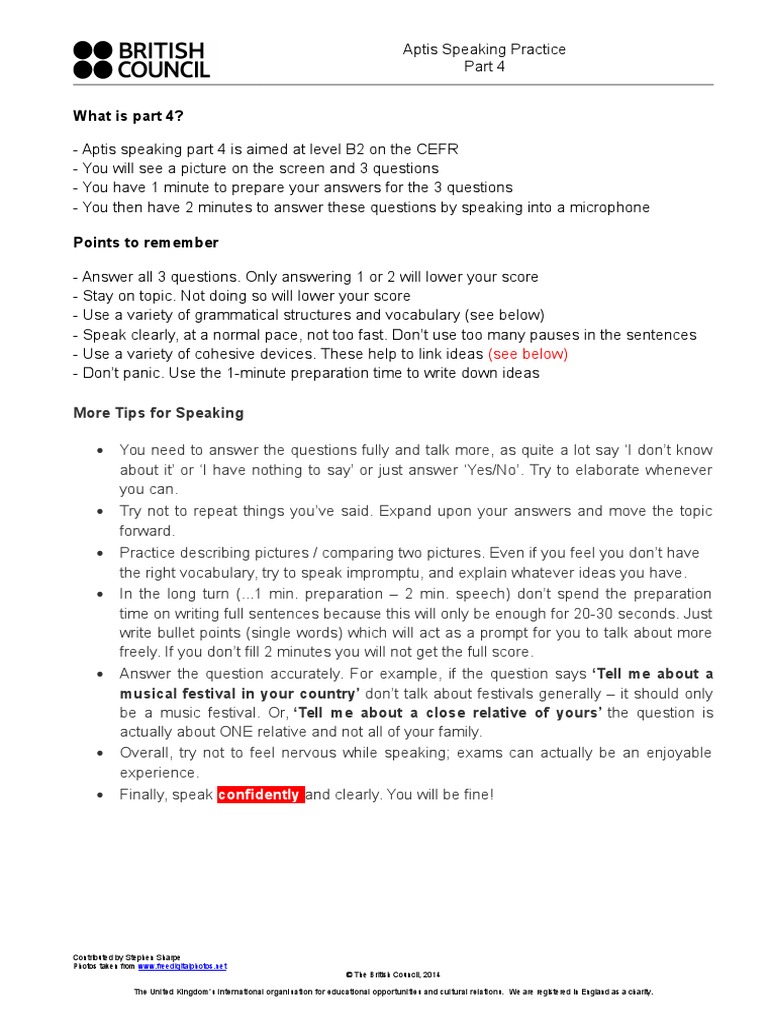 Aptis Speaking Practice Part 4 | PDF | Vocabulary | Syntax