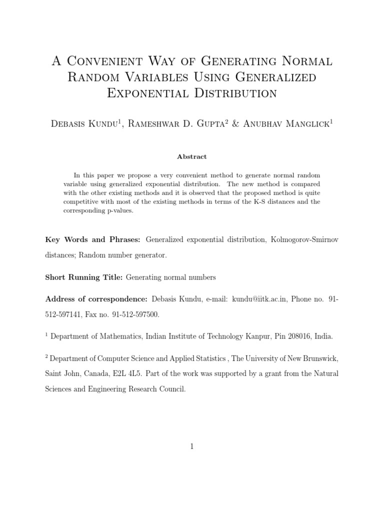 A Convenient Way Of Generating Normal Random Variables Using Generalized Exponential