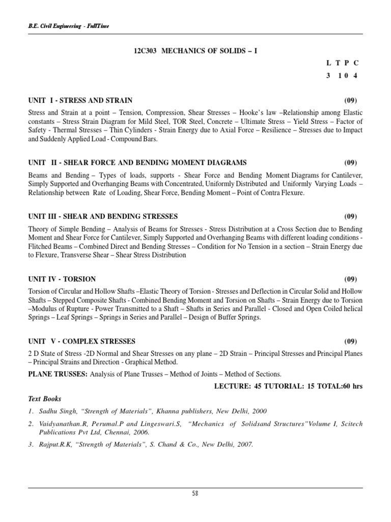 B.E. Civil Engineering - Fulltime: Text Books | PDF