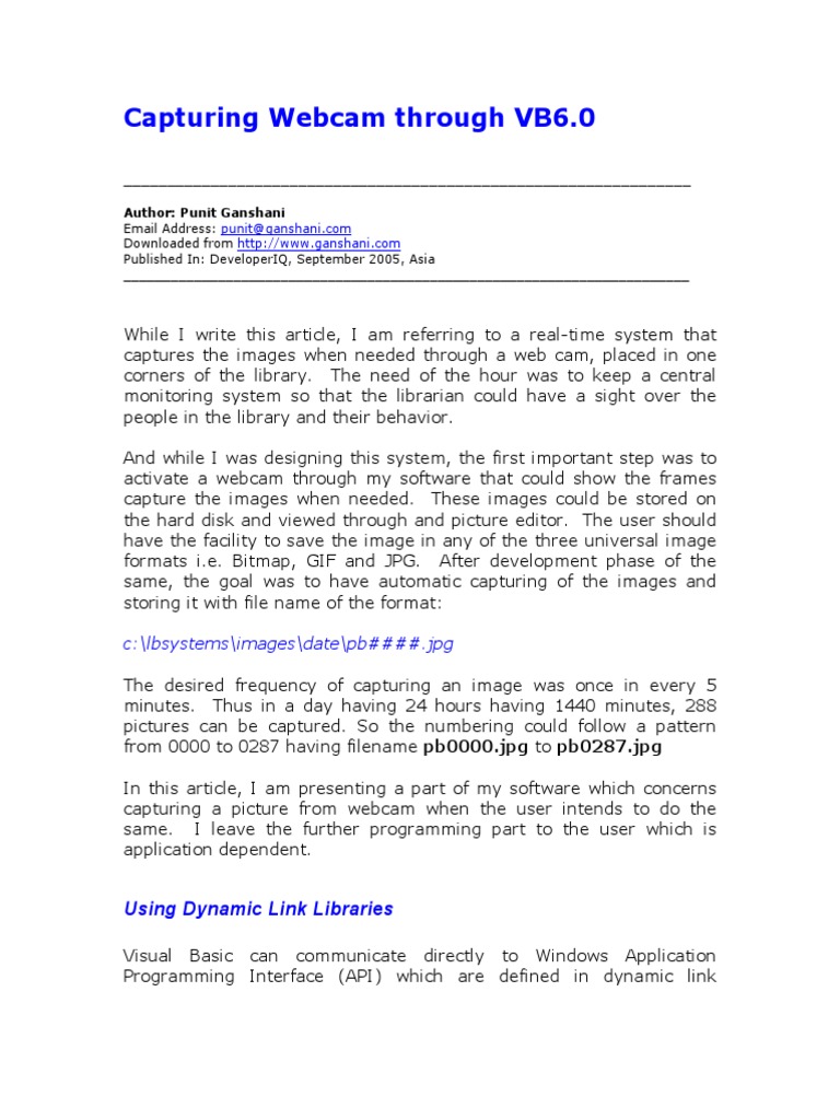 Webcam | PDF | Application Programming Interface | Library (Computing)
