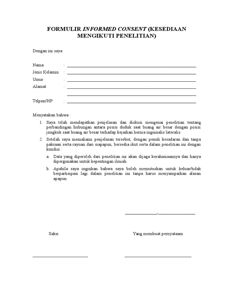 Formulir Informed Consent | PDF | Karier & Perkembangan | Ilmu Sosial