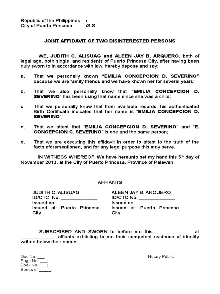 Joint Affidavit of Two Disinterested Persons | PDF | Law