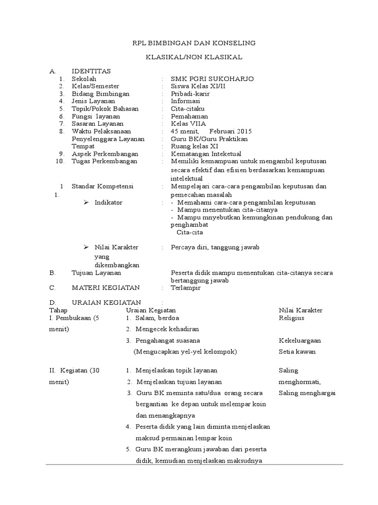 Contoh RPL Layanan Klasikal | PDF