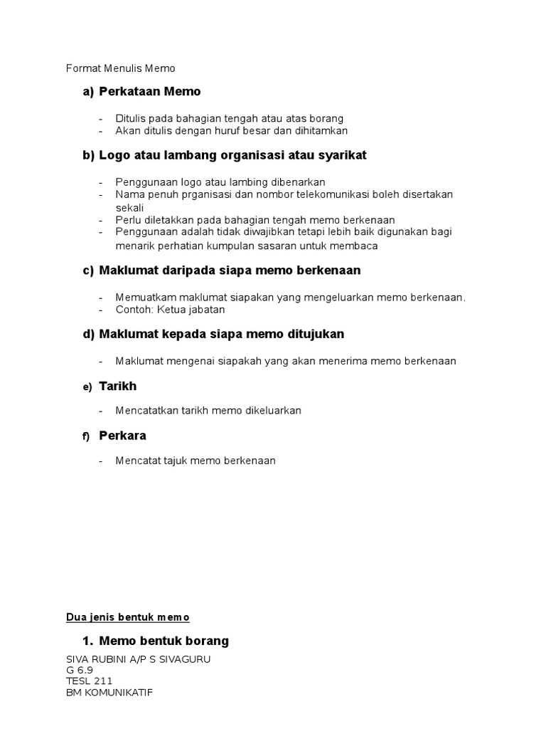 Format Menulis Memo | PDF
