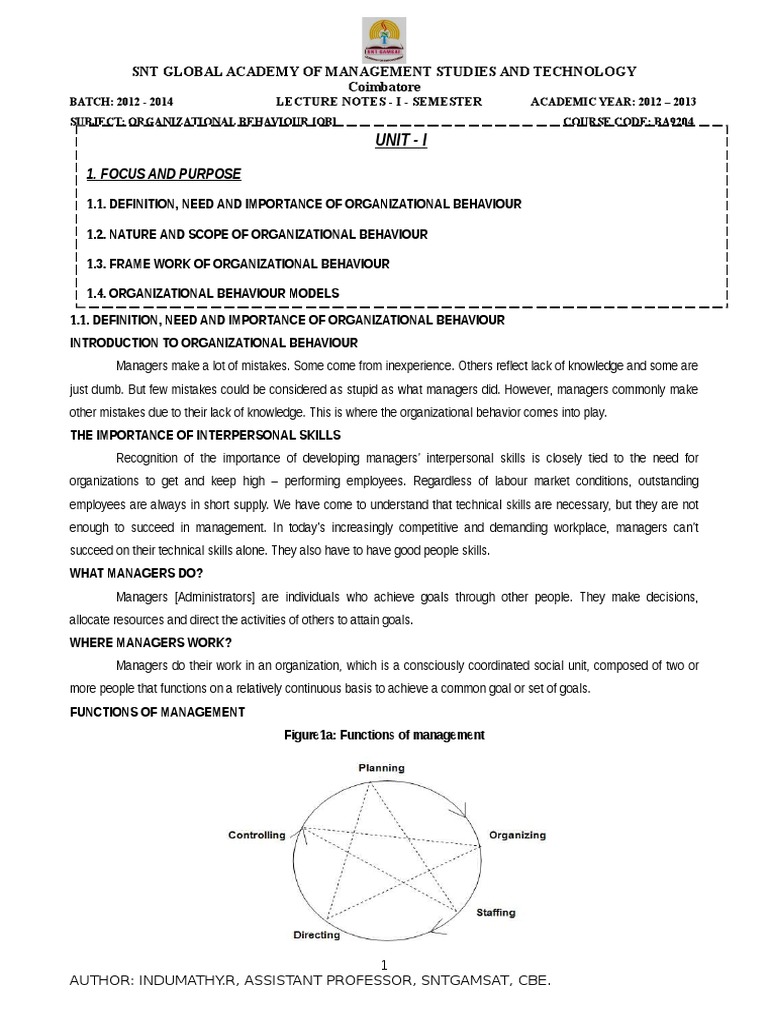 Organizational Behaviour Lecture Notes | PDF | Organizational Behavior ...