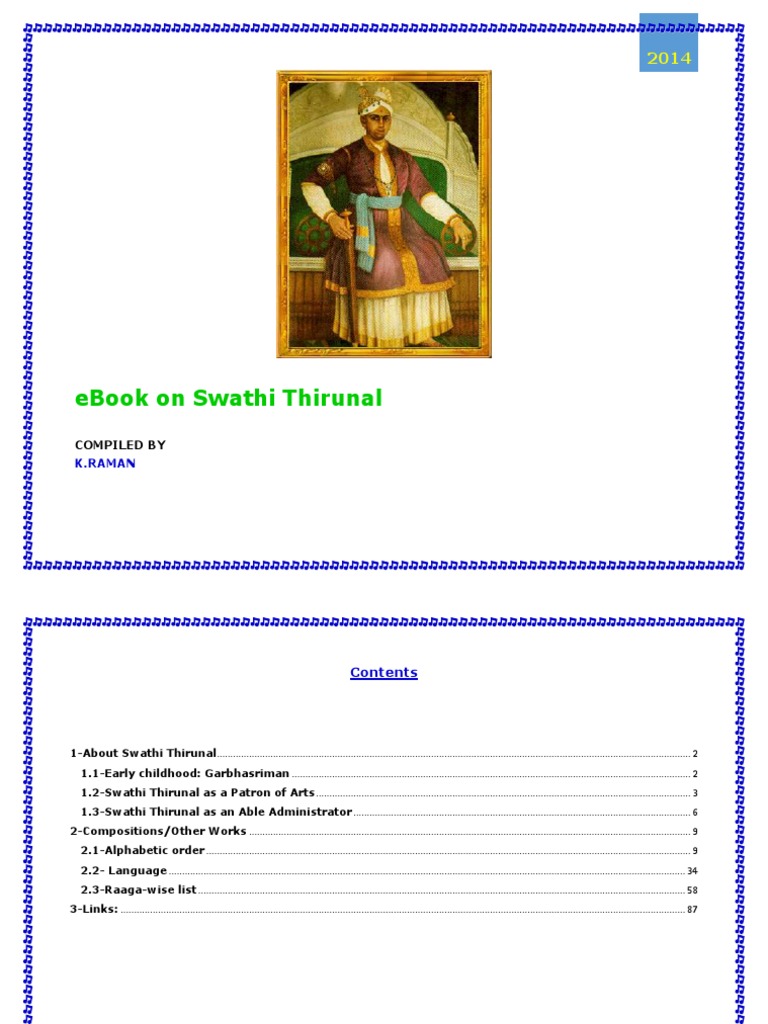 Swathi Thirunal: Life and Compositions | PDF | Classical Music | Entertainment (General)