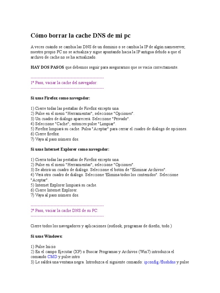 Cómo Borrar La Cache DNS de Mi PC | PDF | explorador de Internet | Dirección IP