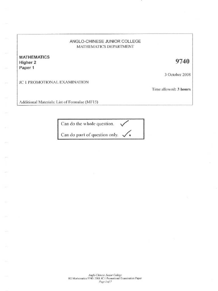 ACJC Promo Paper | PDF | Geometry | Analytic Geometry