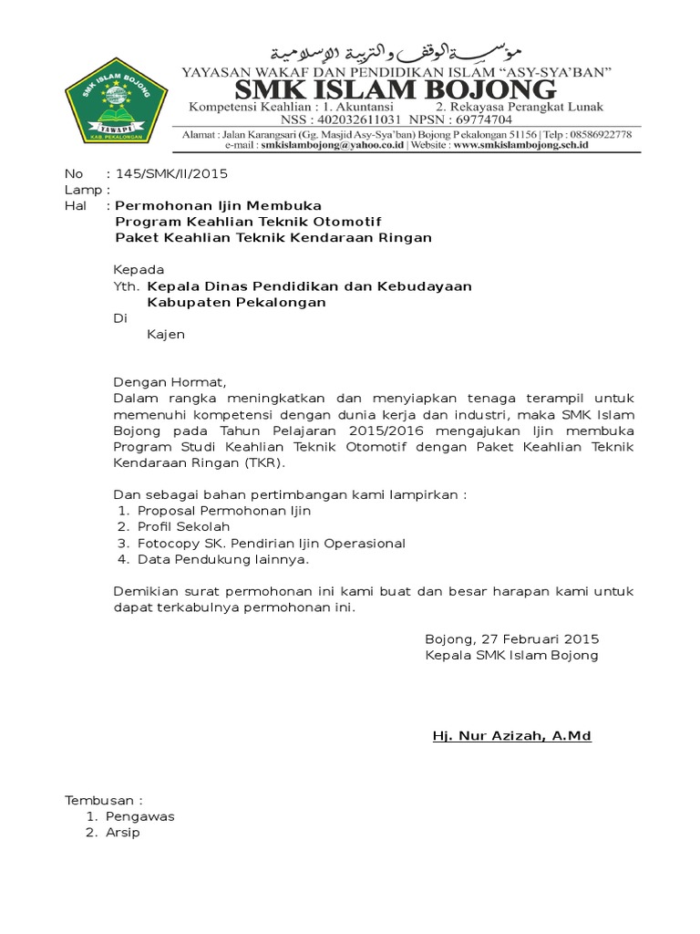 Proposal Ijin Membuka Jurusan TKR | PDF