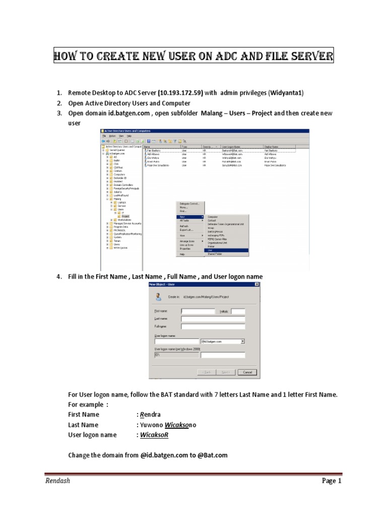 How To Create New User On ADC and File Server | PDF | Active Directory ...