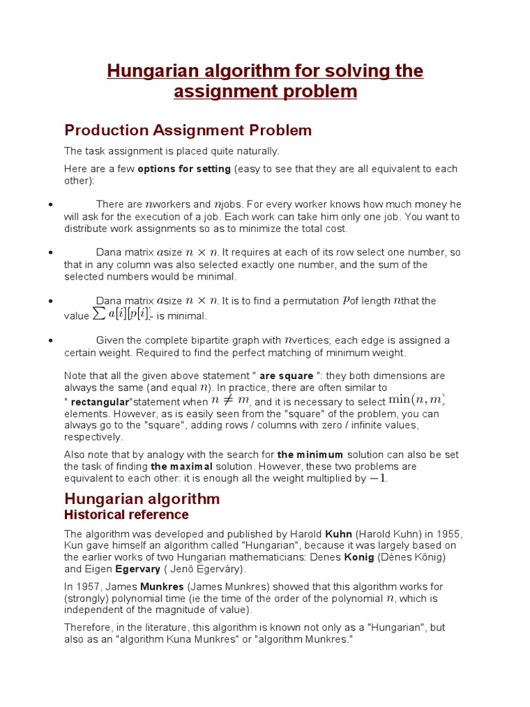 Hungarian Algorithm For Solving The Assignment Problem Algorithms And Data Structures Matrix