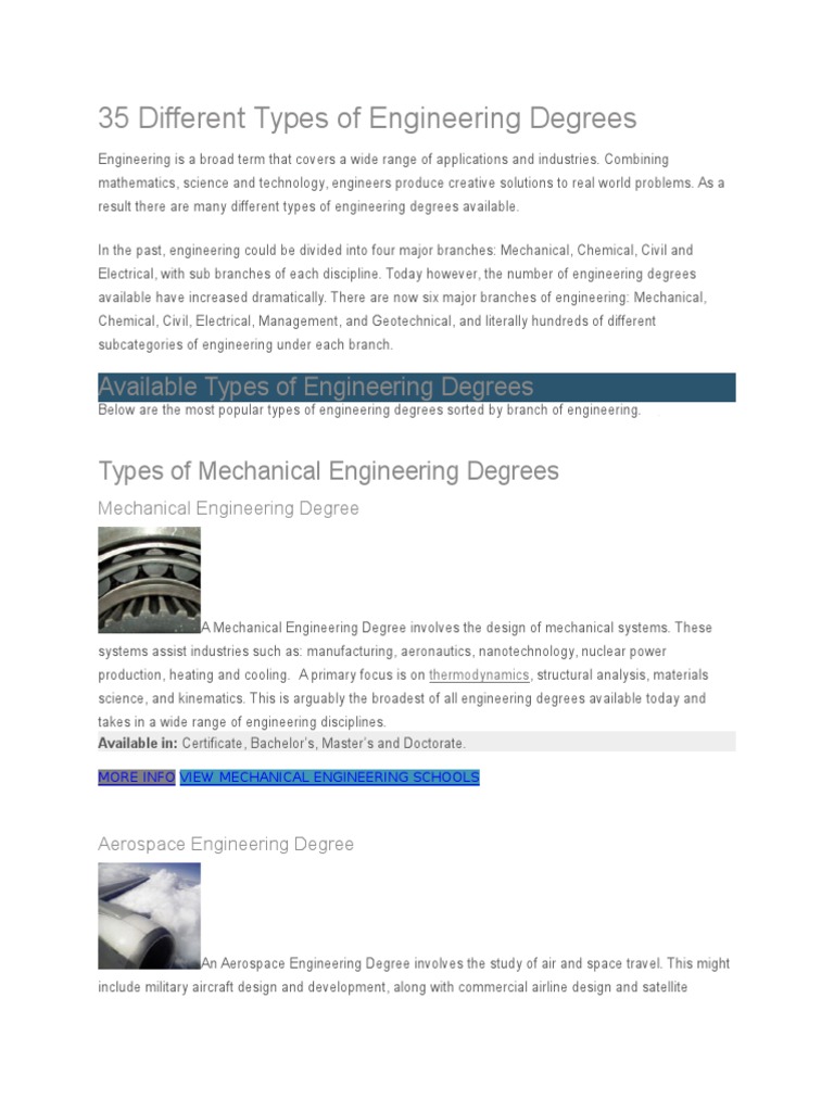 Types Of Engineering Degree Diagram