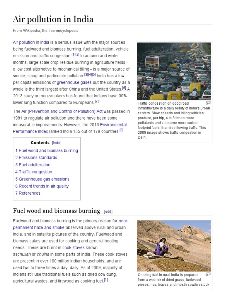 Air Pollution in India - Wikipedia, The Free Encyclopedia | PDF | Air ...