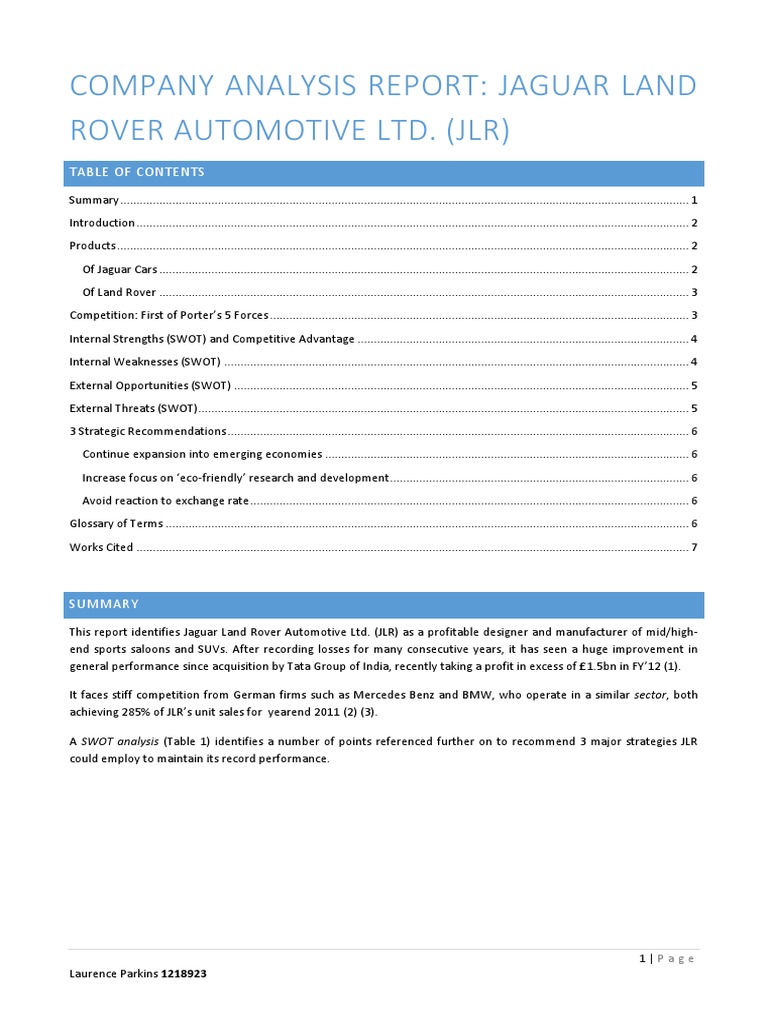 Jaguar Land Rover Company Report | PDF | Luxury Vehicles | Profit ...