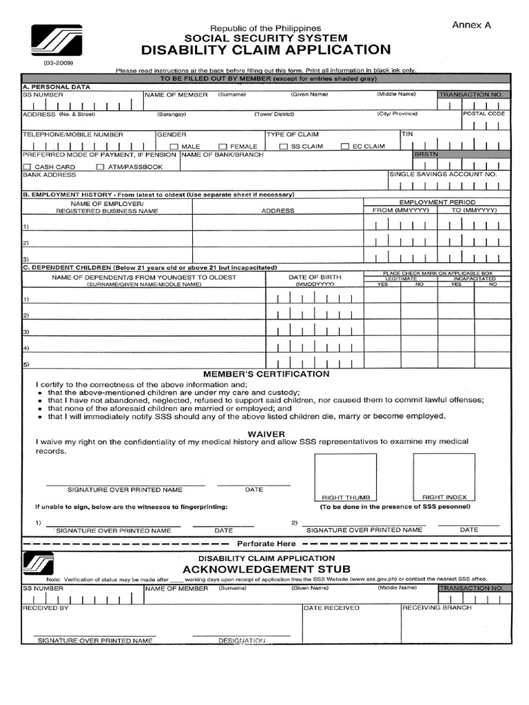 SSSForm Disability Claim | PDF
