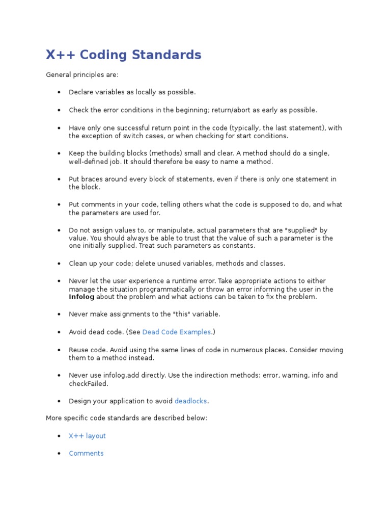 X++ Coding Standards | PDF | Control Flow | Computer Data Storage