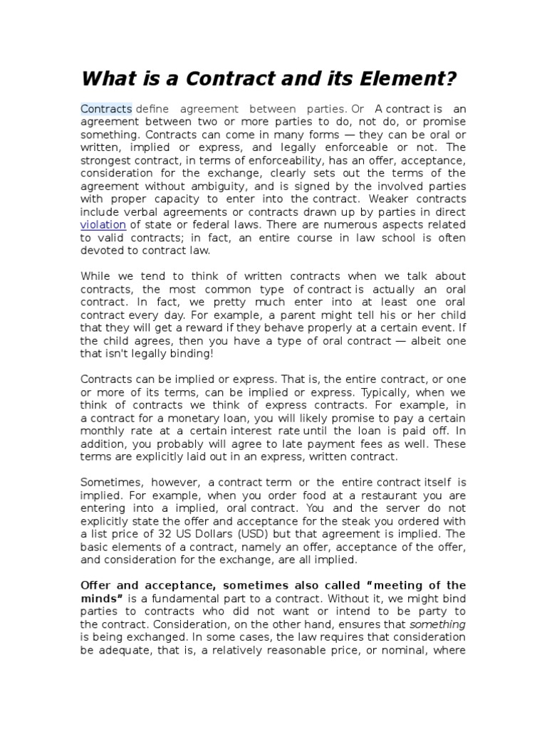 What is a Contract and Its Element | Consideration