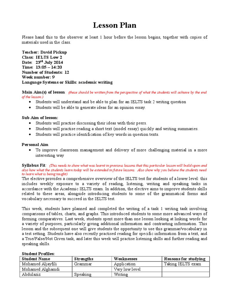 Lesson Plan Observed 23072014 | PDF | International English Language ...