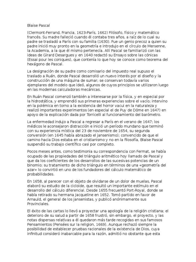 Biografía de Blaise Pascal | PDF | Epistemología | Science