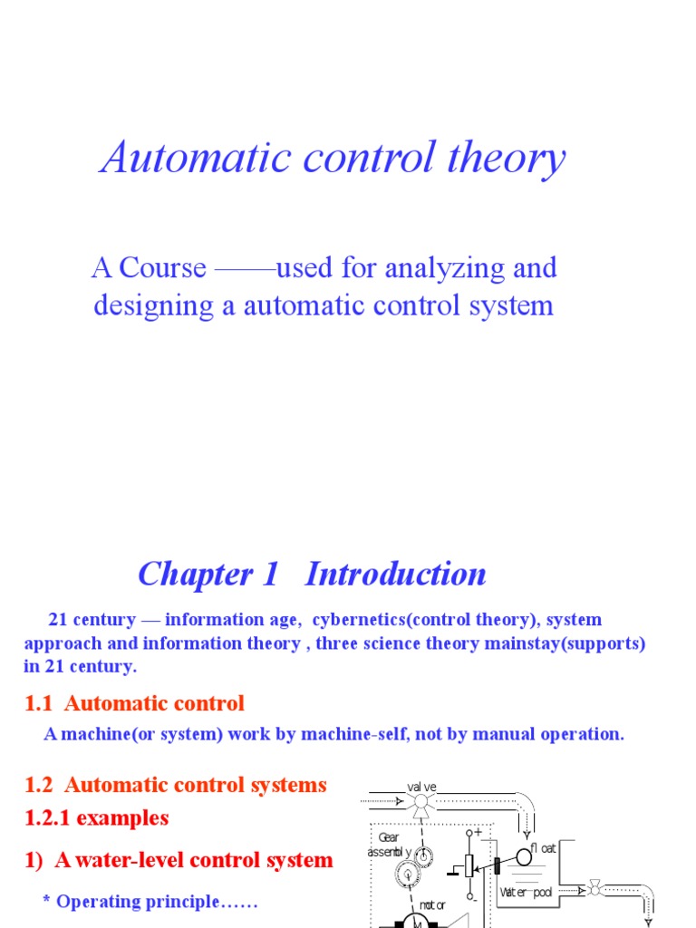 Automatic Control Theory: A Course - Used For Analyzing and Designing A Automatic Control System ...
