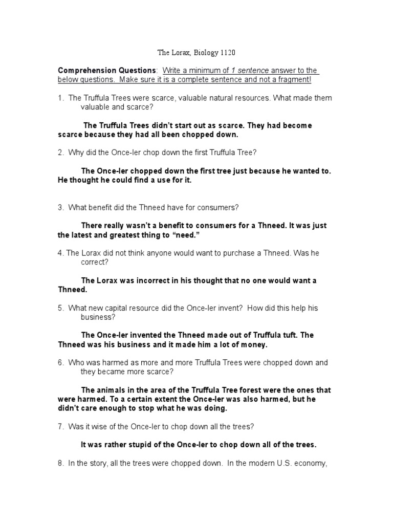 Biology The Lorax Assignment Weebly | PDF | Argument | Aesthetics