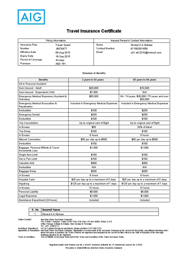 Travel Insurance Certificate | PDF | Deductible | Insurance